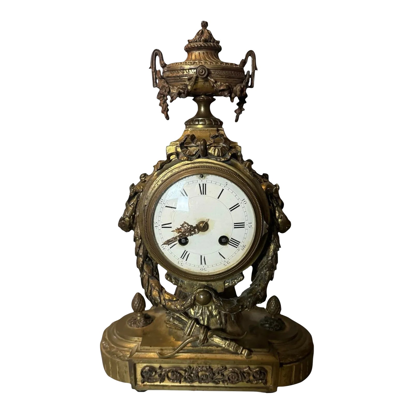 Antique Victorian Bronze Mantle Clock With Figural Urn Finial | Chairish