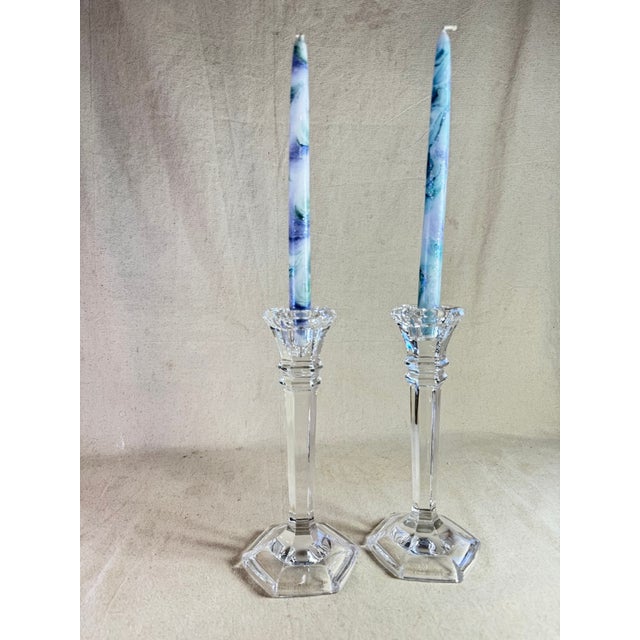 Vintage Pair of Crystal Taper Candlestick Holders | Chairish