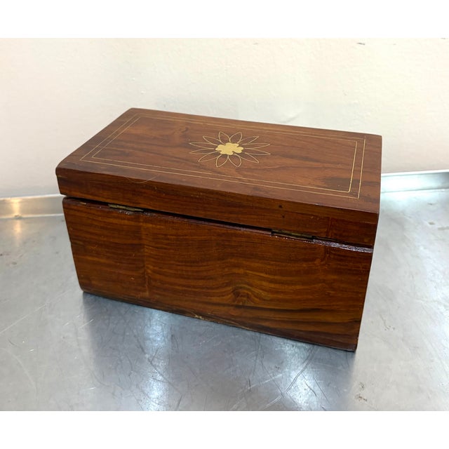 Gold Inlaid Wood Locking Trinket Box W/ Key | Chairish