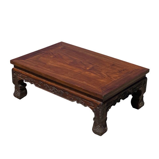 Brown Wood Oriental Scroll Carving Rectangular Display Table Stand ...
