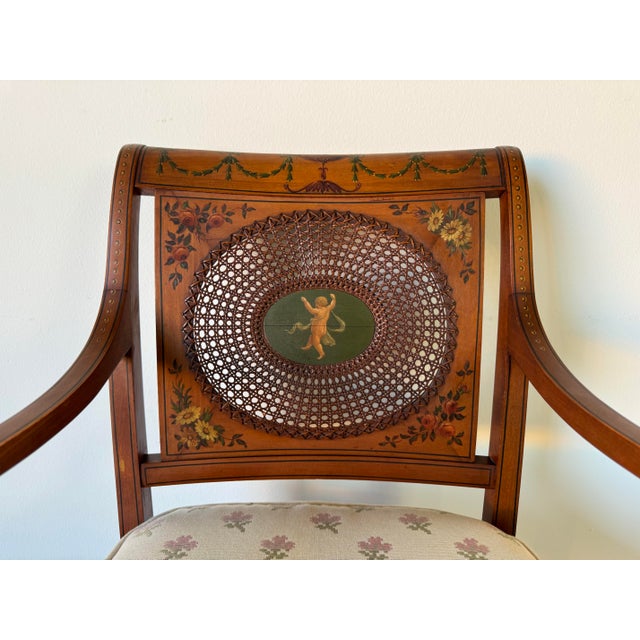 Vintage Adams Style Wood and Cane Paint Arm Accent - Desk Chair | Chairish