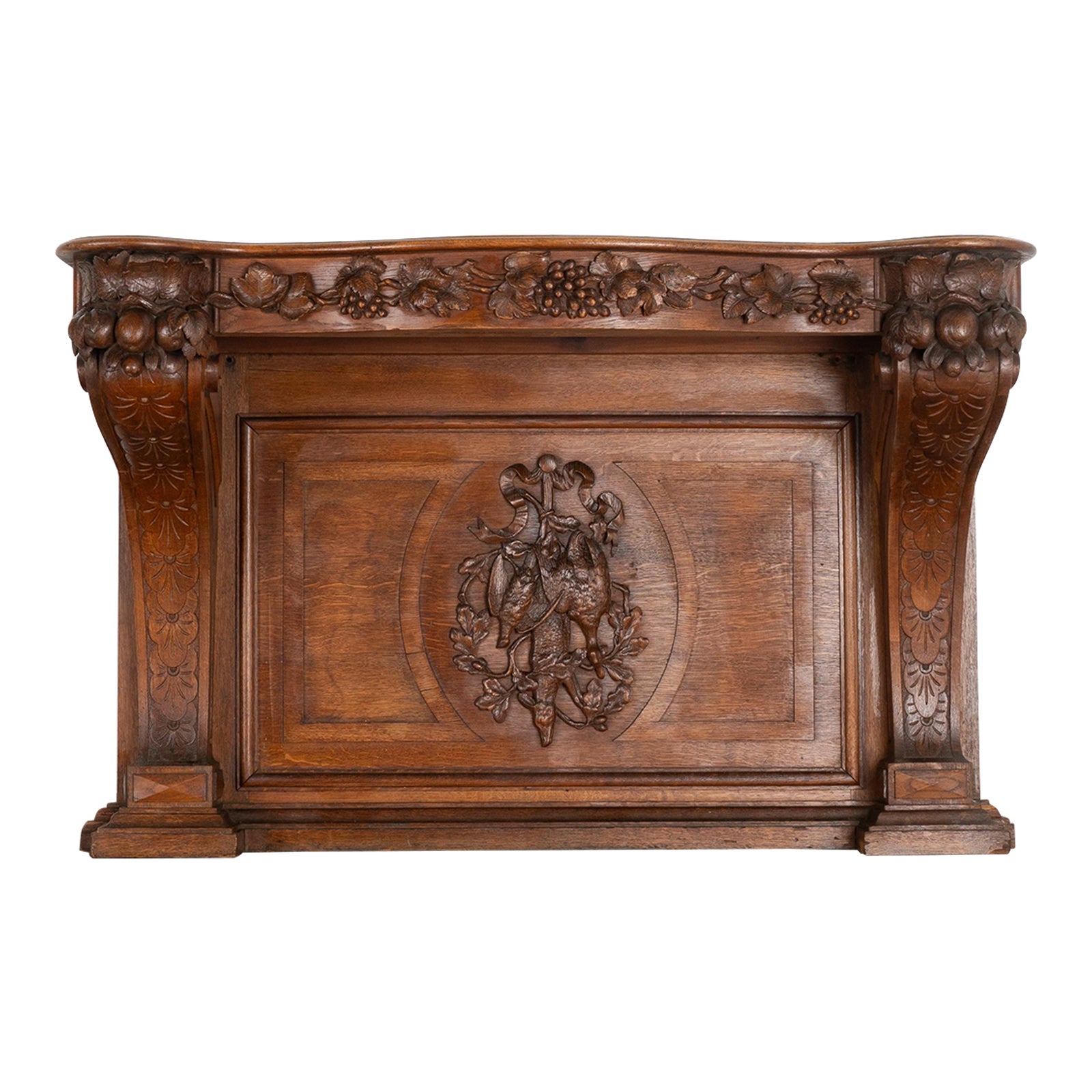 Oak Hunt Console With Carved Game and Grapes, Denmark Circa 1860 | Chairish