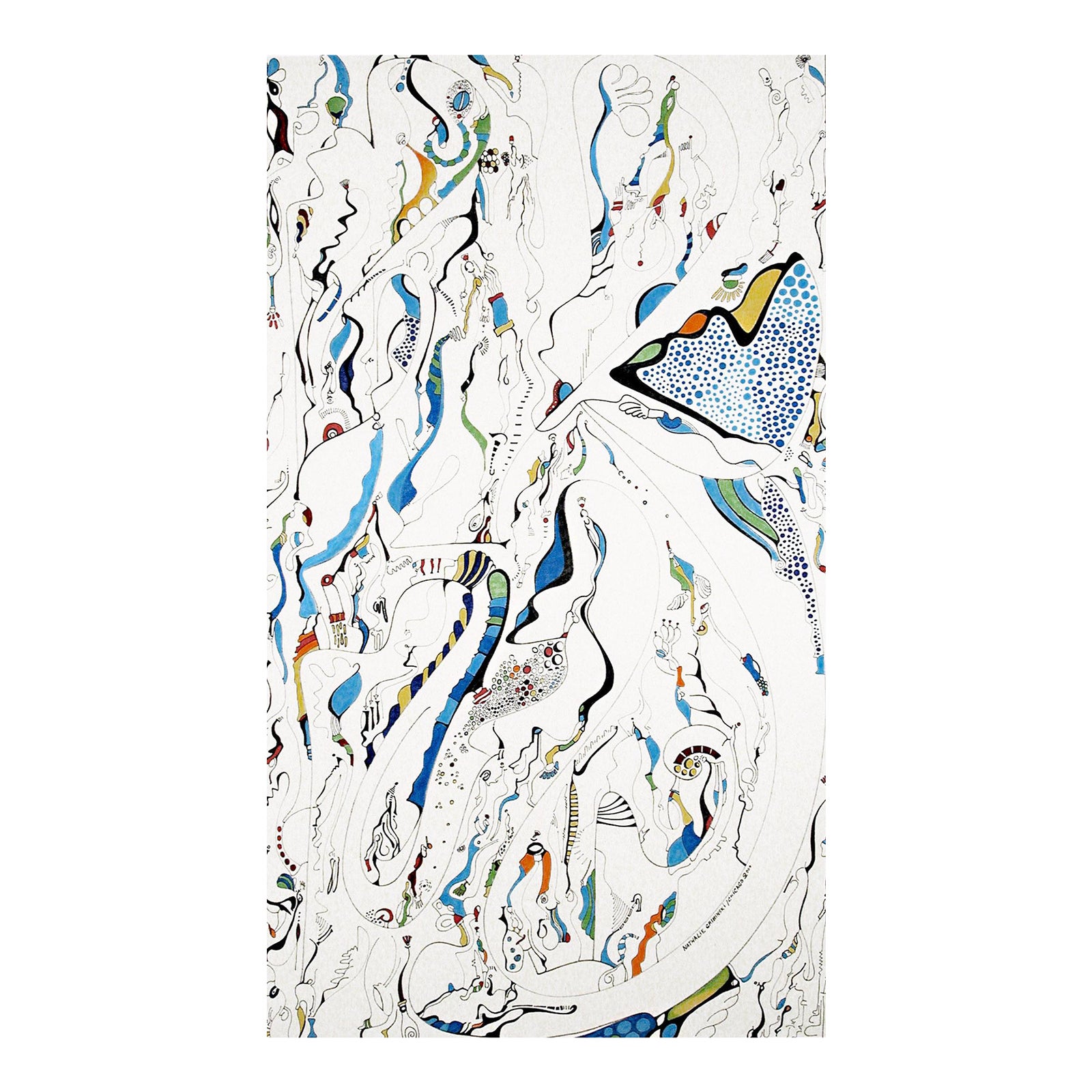 The Kite Mountain – Abstract Oil Marker Drawing on Unstretched Canvas ...