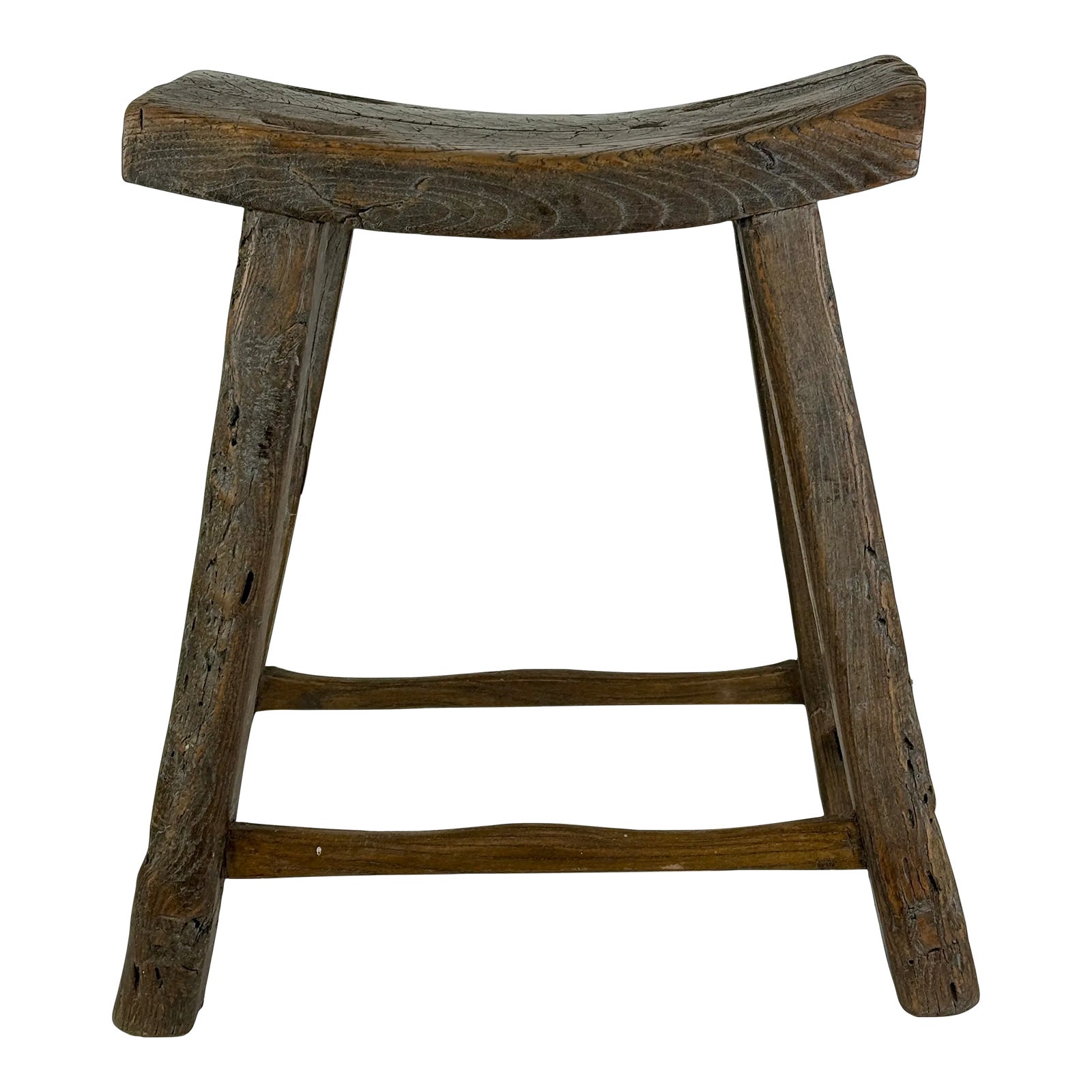 Mid 19th Century Antique Stool From Heavy Elm Wood, Hand Hewn and Solid ...