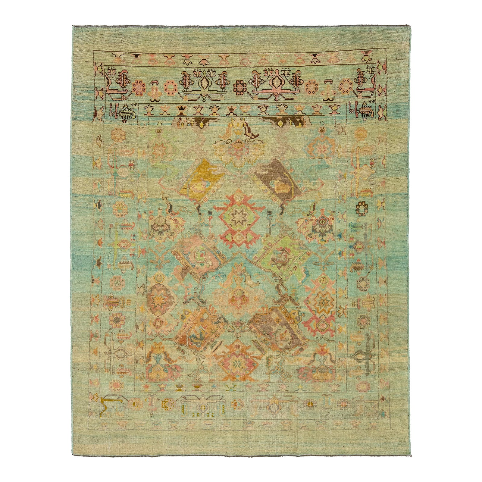 Contemporary Revival Wool Rug Handmade in Light Blue With Allover ...