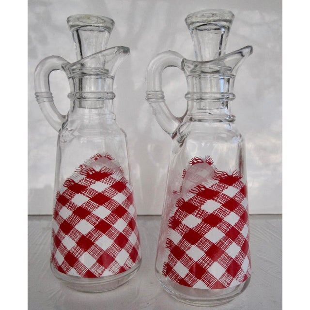 Vintage Anchor Hocking Red & White Gingham Check Glass Cruets- Set of 2 ...