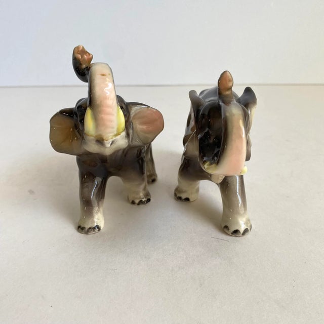 Vintage 1960s Ceramic Elephants Figurines Good Luck Trunks Up a Pair | Chairish