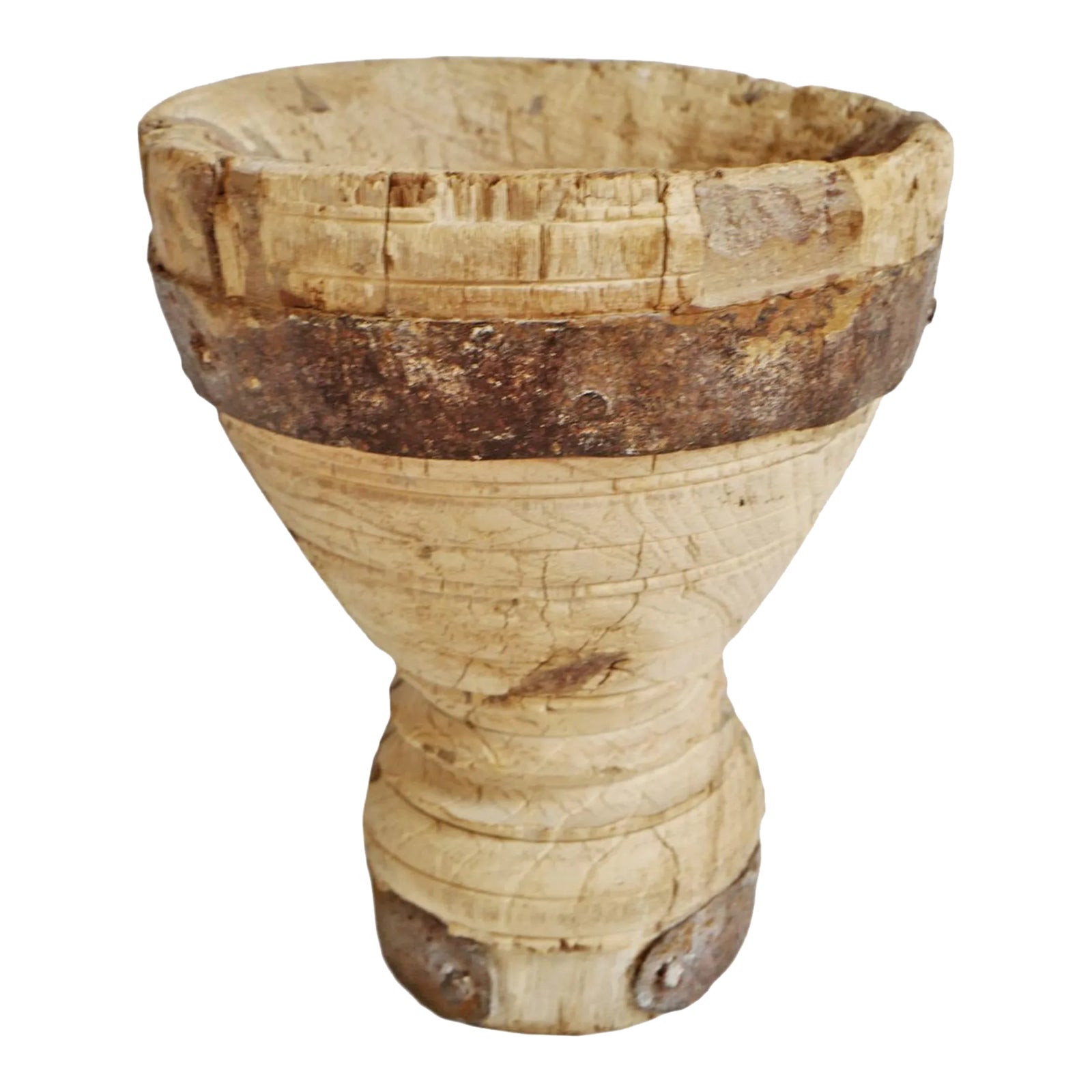 Vintage Old Wood India Mortar Cup | Chairish
