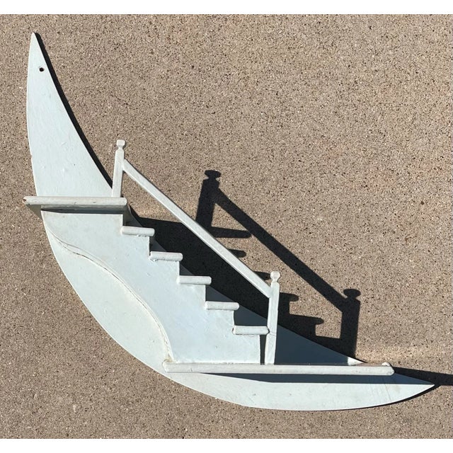 Vintage MCM Hand Made Crescent Moon Stair Step Wood Wall Shelf | Chairish