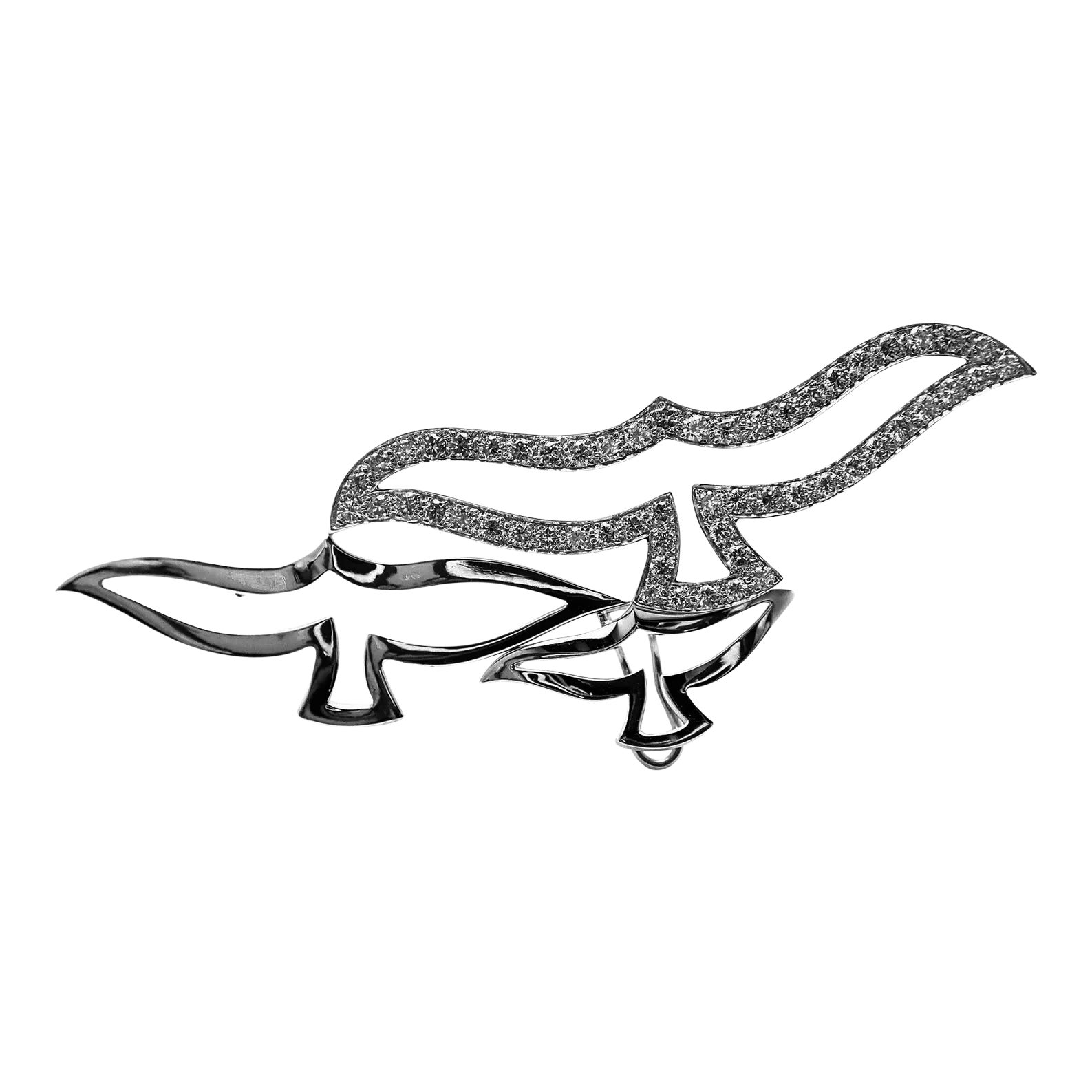 Cartier Bird 18k White Gold Diamond Pendant Pin Brooch | Chairish