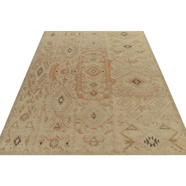 Rug & Kilim’s Distressed Style Rug in Beige-Brown, Blue & Rust Tribal ...