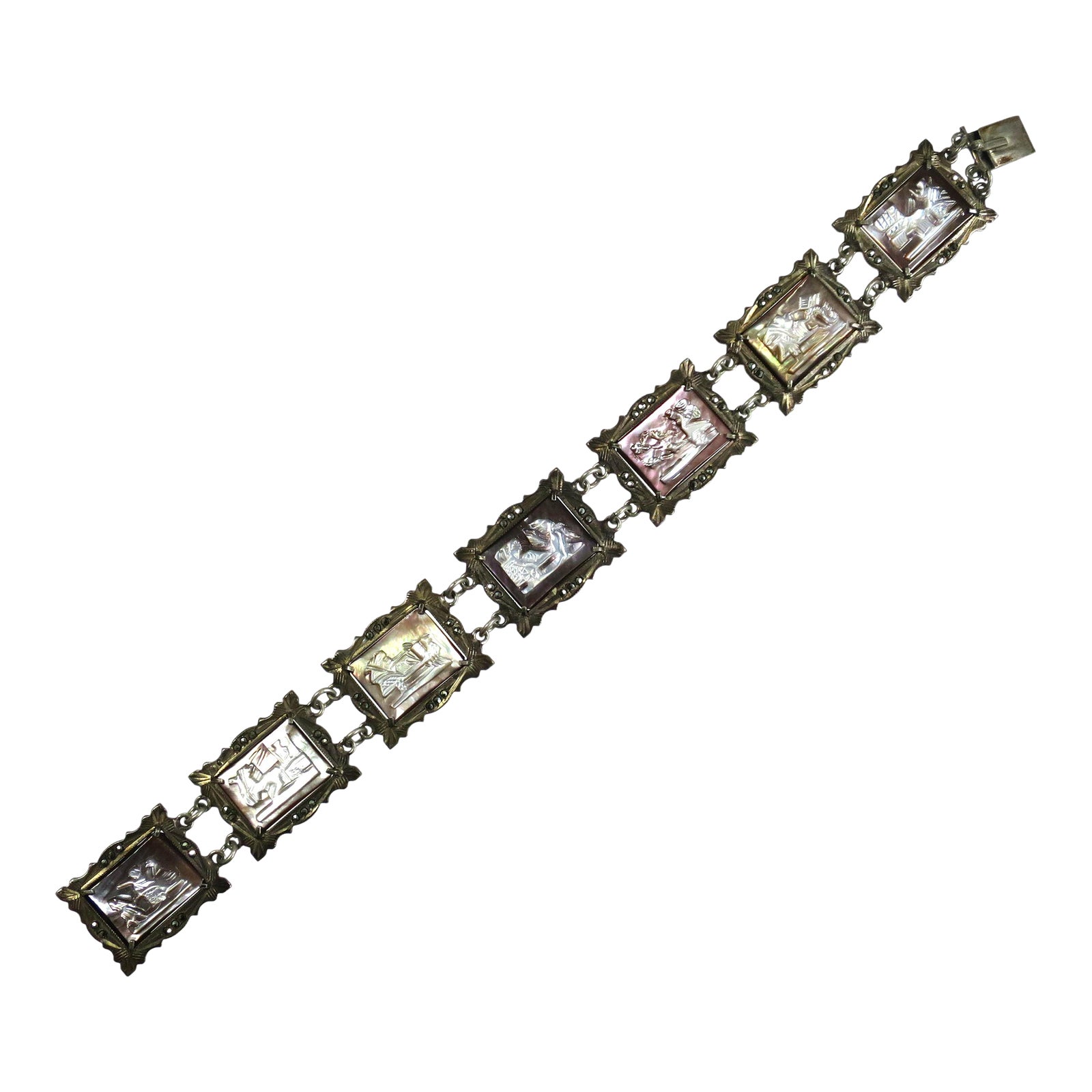 Vintage Art Deco Greco-Roman Gods Shell Cameo Bracelet 1930s | Chairish