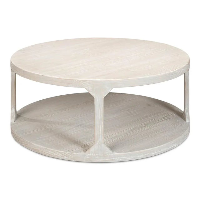 Organic Grey Wash Round Coffee Table | Chairish