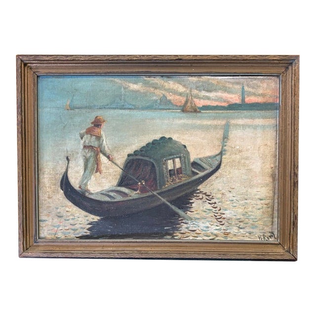 Antique Oil Painting - Italian Gondola Boat - Italy, Signed | Chairish