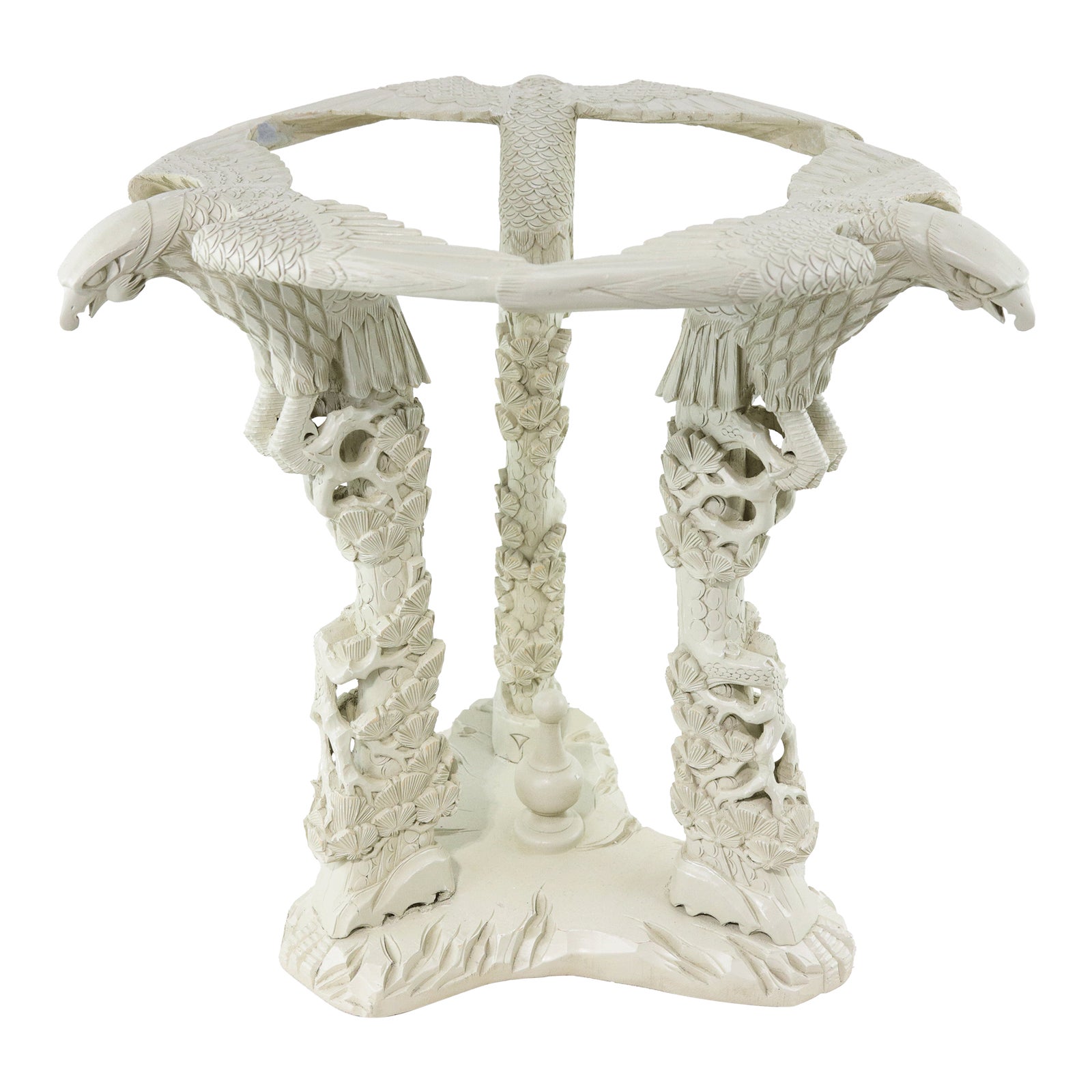 Vintage Hand-Carved Eagle Leg Glass Top White Side Table/Display Table ...