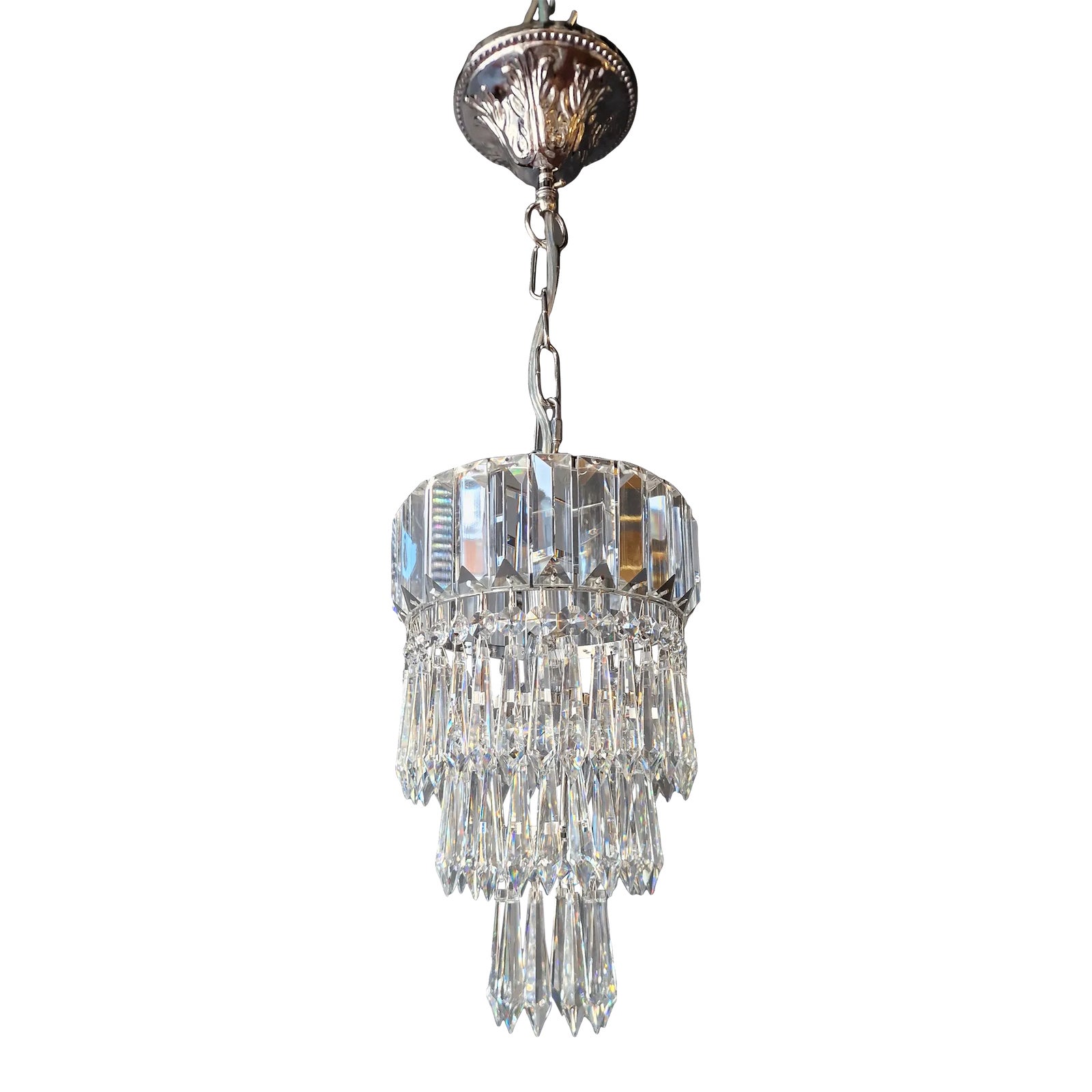 Small Crystal Chandelier Ceiling Light Silver Chrome Hallway | Chairish