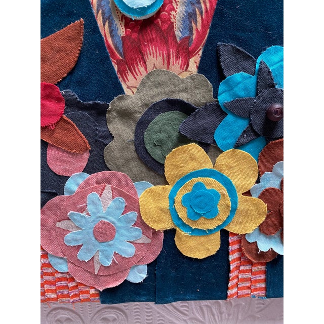 Vintage Colorful 1980’s Boho Textile Fabric Art on Canvas | Chairish