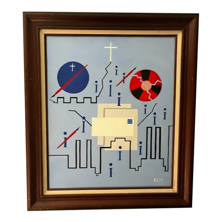 Mid 20th Century Surrealism Painting "Death of the Computer" | Chairish