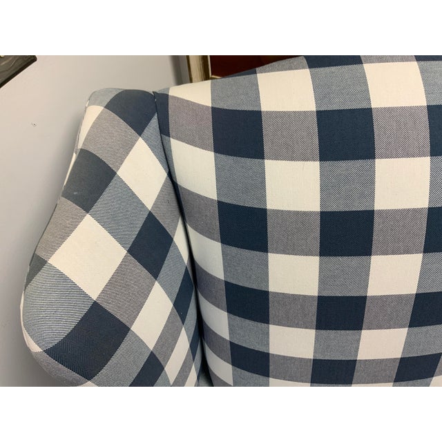 Late 20th Century Blue Check Upholstered Wingback Chair With Ottoman ...