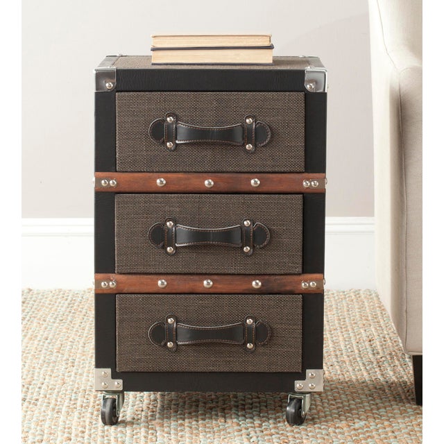 Three Drawer Rolling Chest in Black & Brown & Silver | Chairish