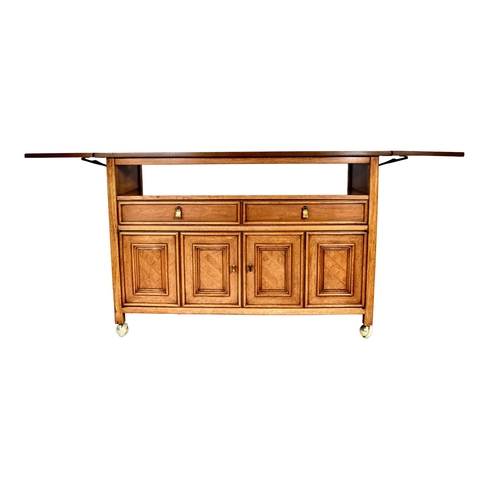 Coastal Bar Cart Buffet Server Table on Brass Casters | Chairish