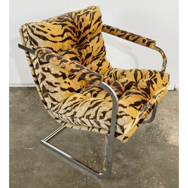 Vintage Custom Upholstered Tiger Print Velvet MCM Cantilever Chair With ...