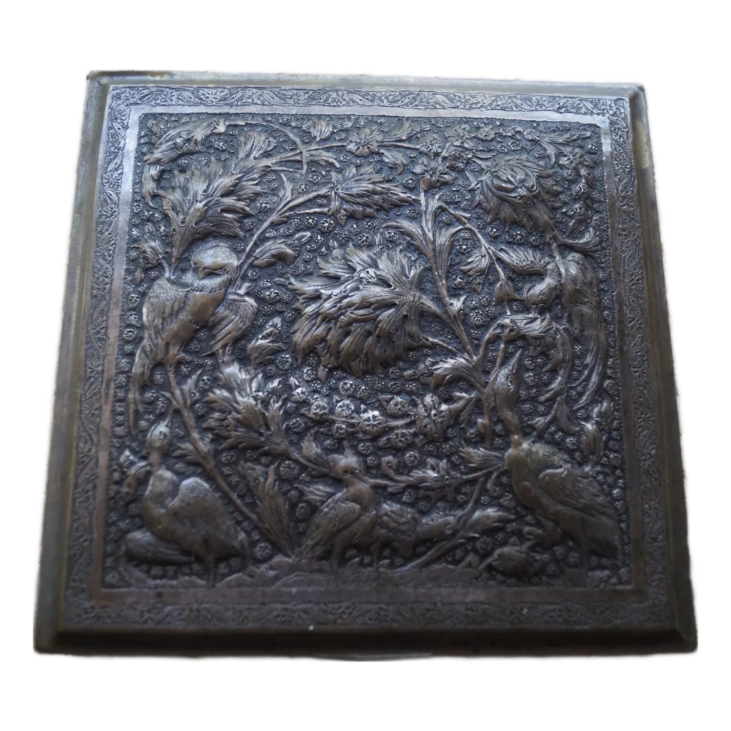 Early 20th Century Persian Repousse Silver Bird Box | Chairish