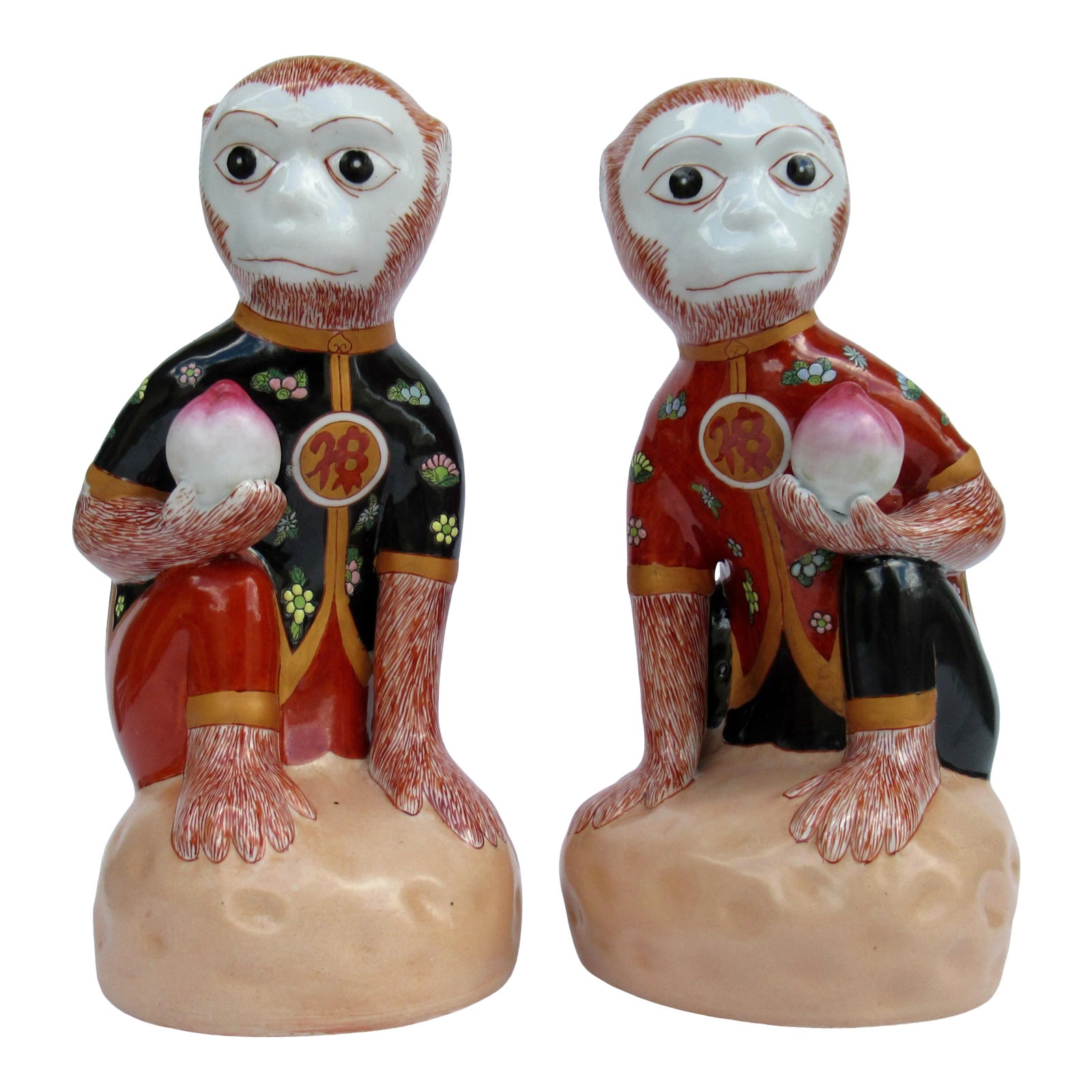 Vintage Porcelain Ceramic Hand Painted Chinoiserie Monkeys With Kimonos ...