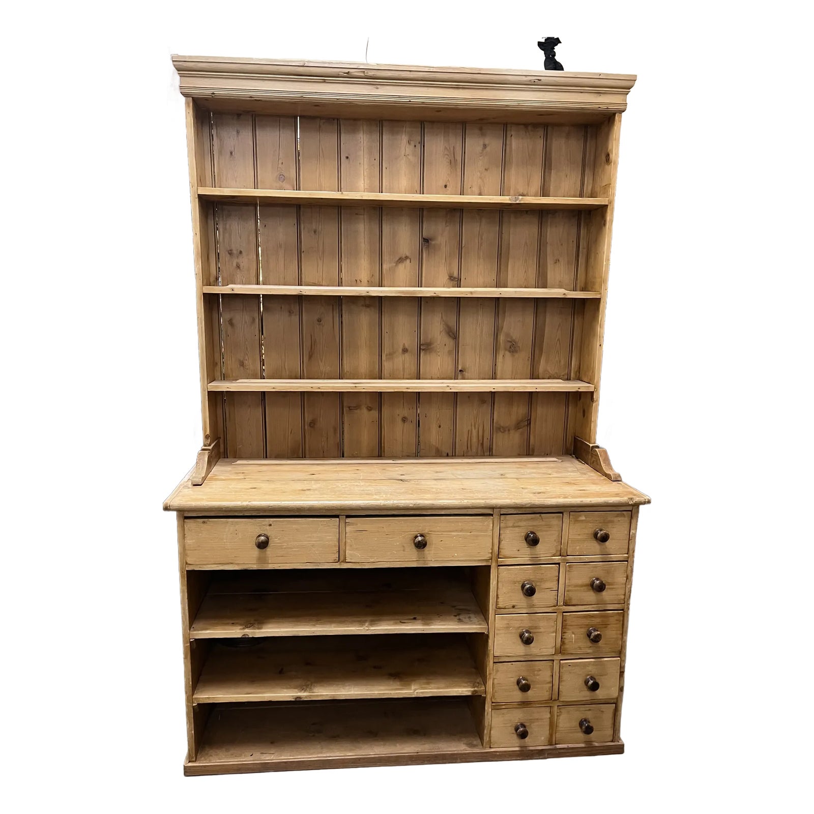 Antique English Pine Stepback Hutch | Chairish