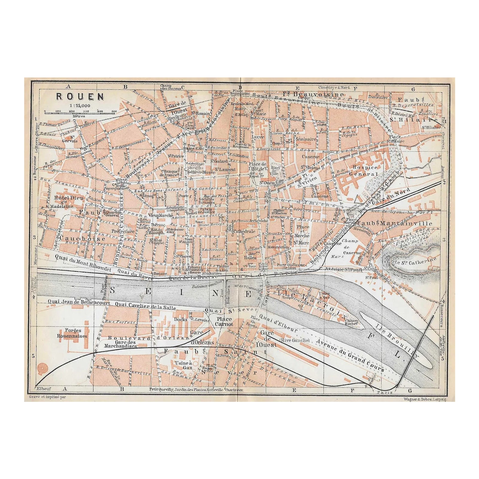 Antique Map of Rouen France | Chairish