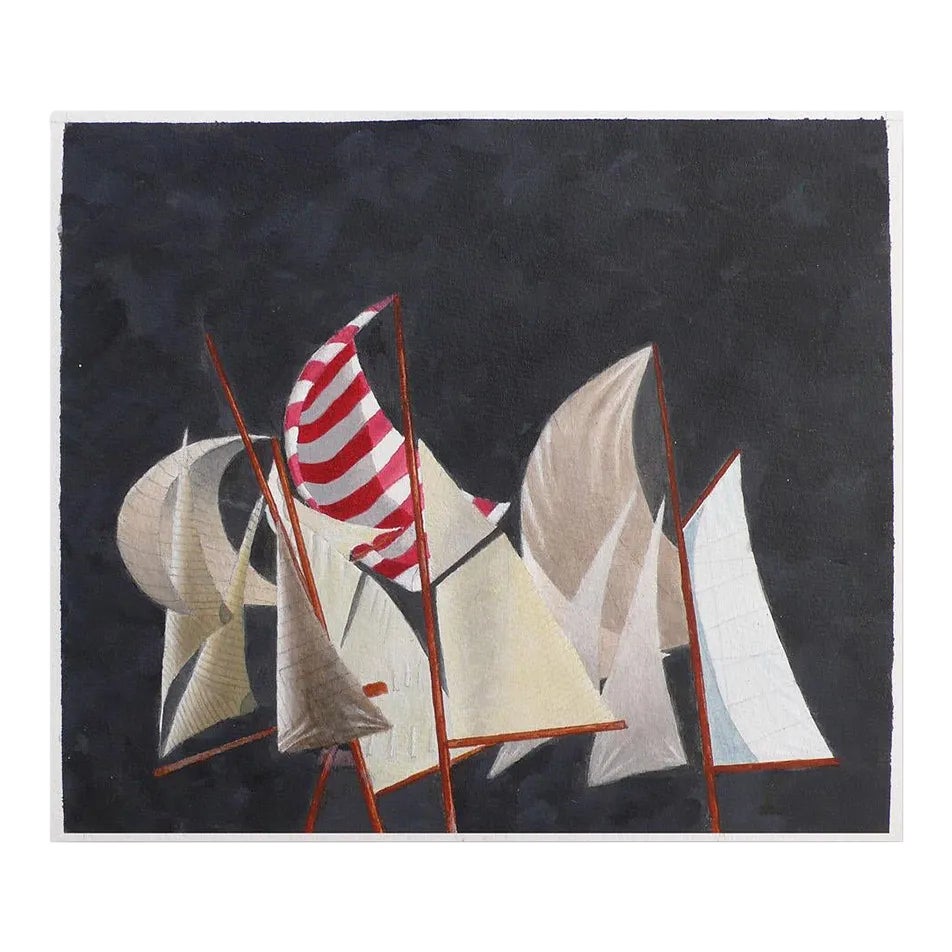 Modern Nautical Acrylic on Paper Painting, "Sail 1" | Chairish