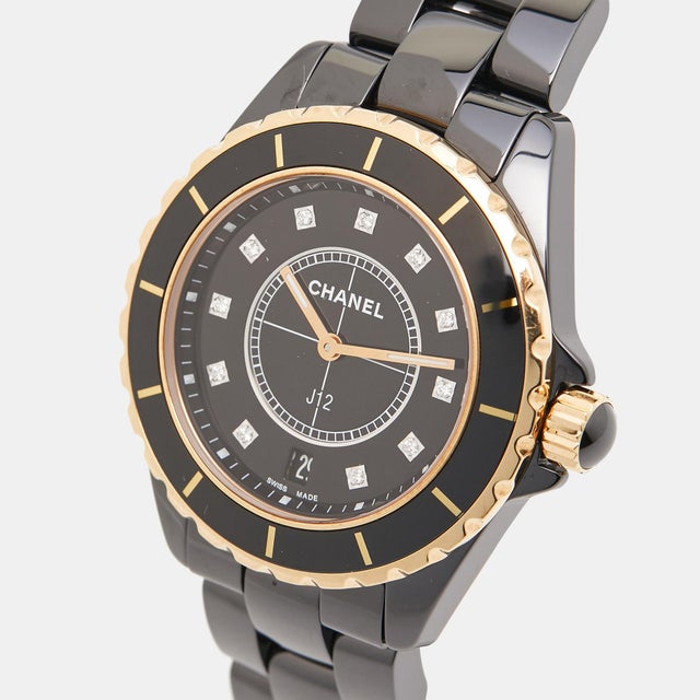 Chanel Black Ceramic Diamond J12 H2544 Women's Wristwatch 38 Mm | Chairish