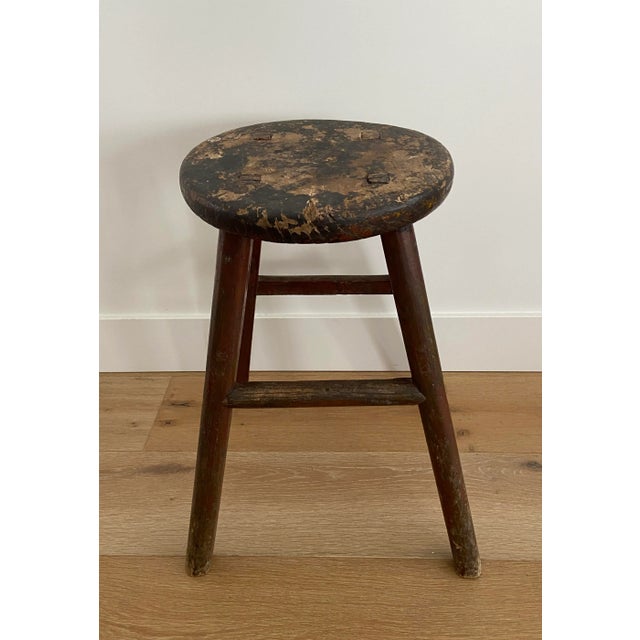 Vintage Primitive Wooden Stool | Chairish