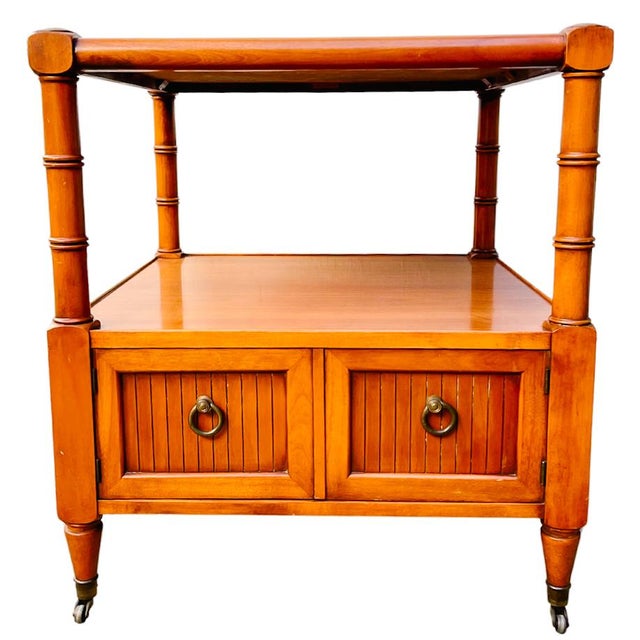 Mid-Century Bamboo Square End Tables on Casters With Glass Tops - a ...