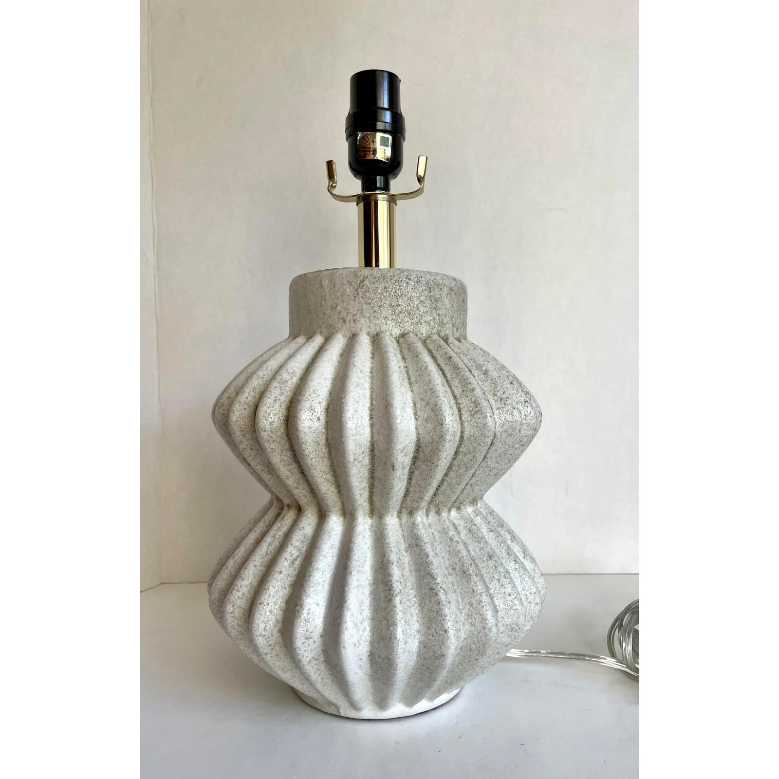 Modern Geometric Fluted Terra Cotta Faux Cement Lamp | Chairish