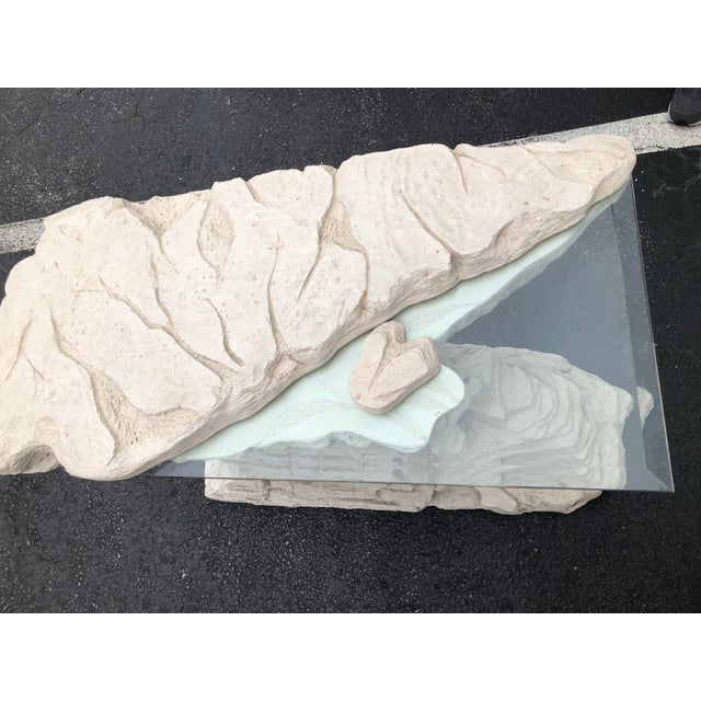 Vintage Hollywood Regency Faux Stone Rock Console Table | Chairish