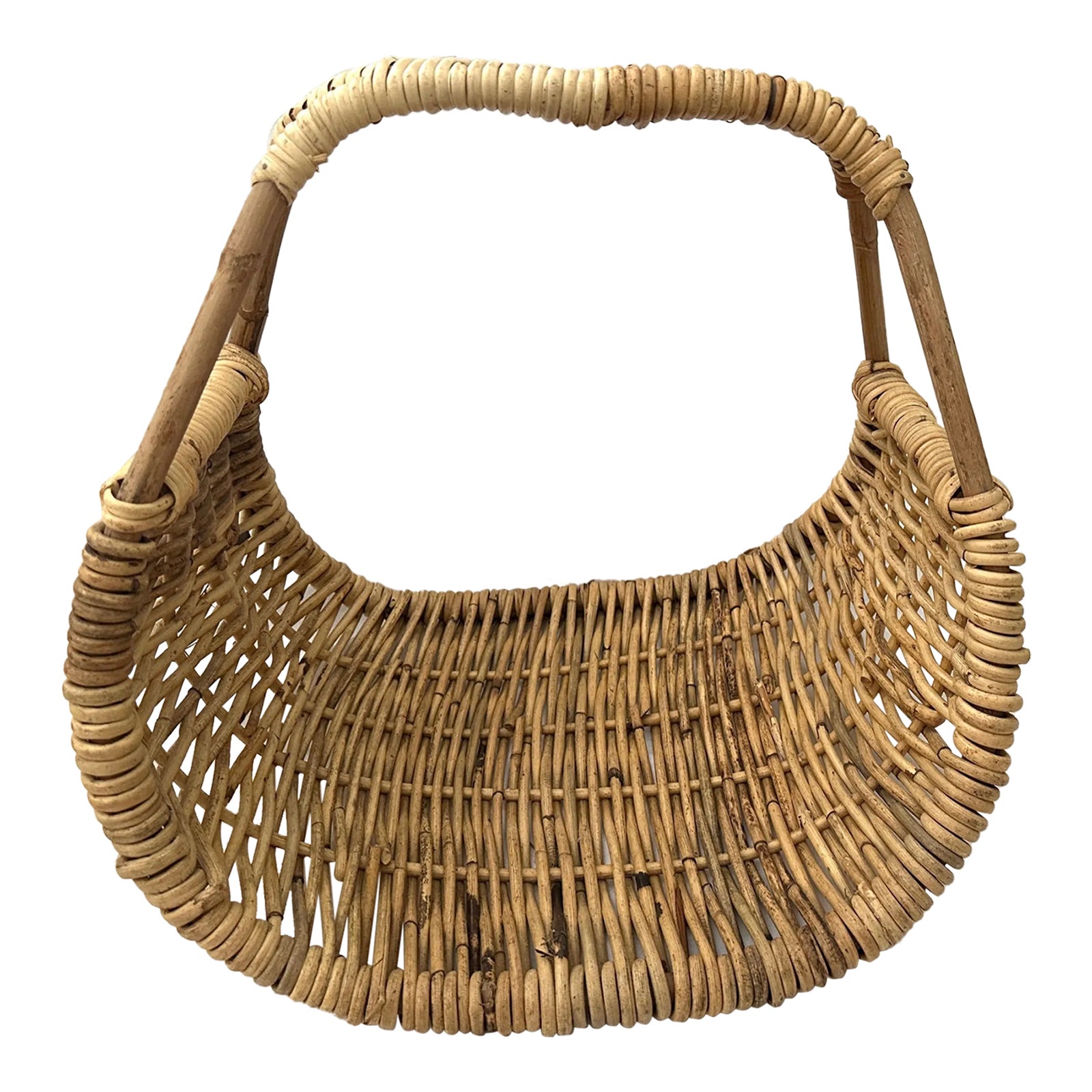 Vintage Woven Rattan Firewood Basket | Chairish