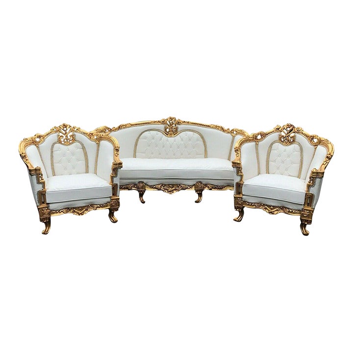 1950s French Louis XVI Style Sofa Set With Two Chairs in White ...