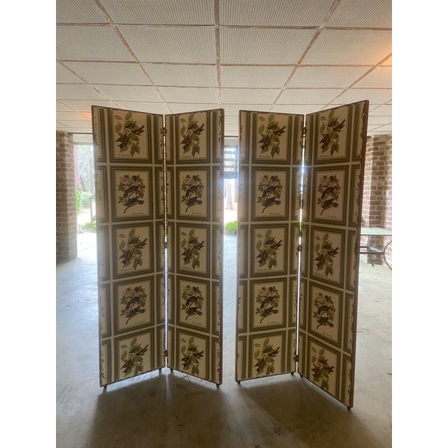 Vintage Room Screens Fabricated in Bird Fabric - Pair | Chairish