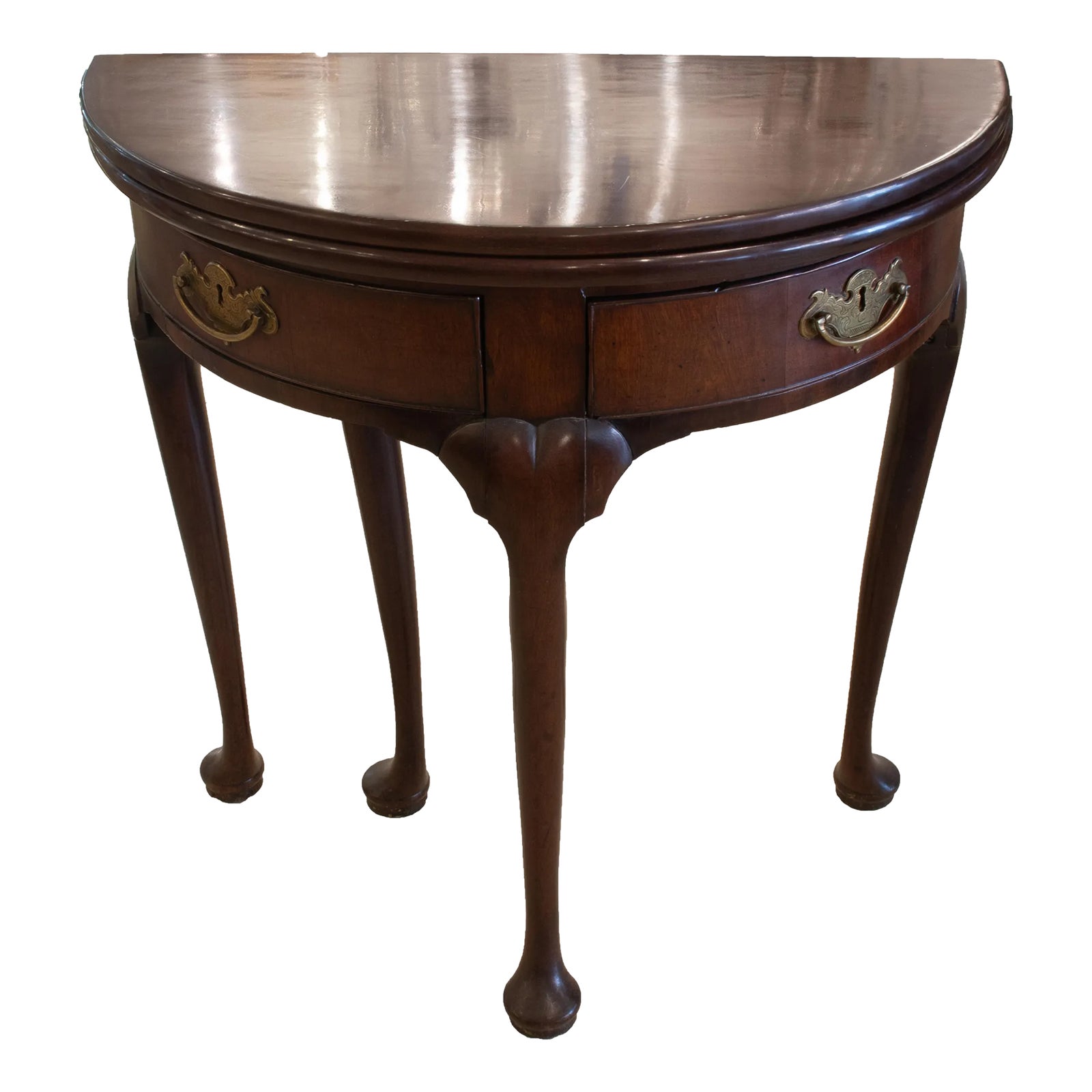 Fine George III English Mahogany Demilune Two Swing Drawers Table ...