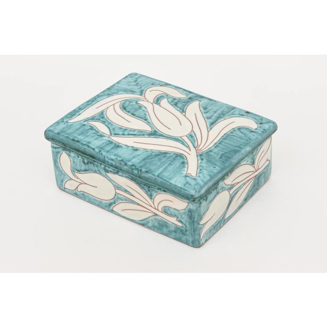 Vintage Raymor Ceramic Turquoise and WhiteFlower Box Italian | Chairish