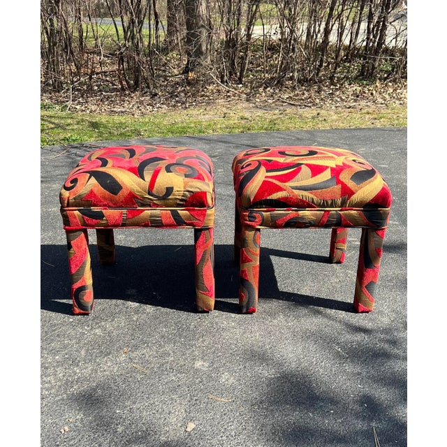1980s Milo Baughman Style Scroll Back Parsons Arm Chair With Ottomans ...