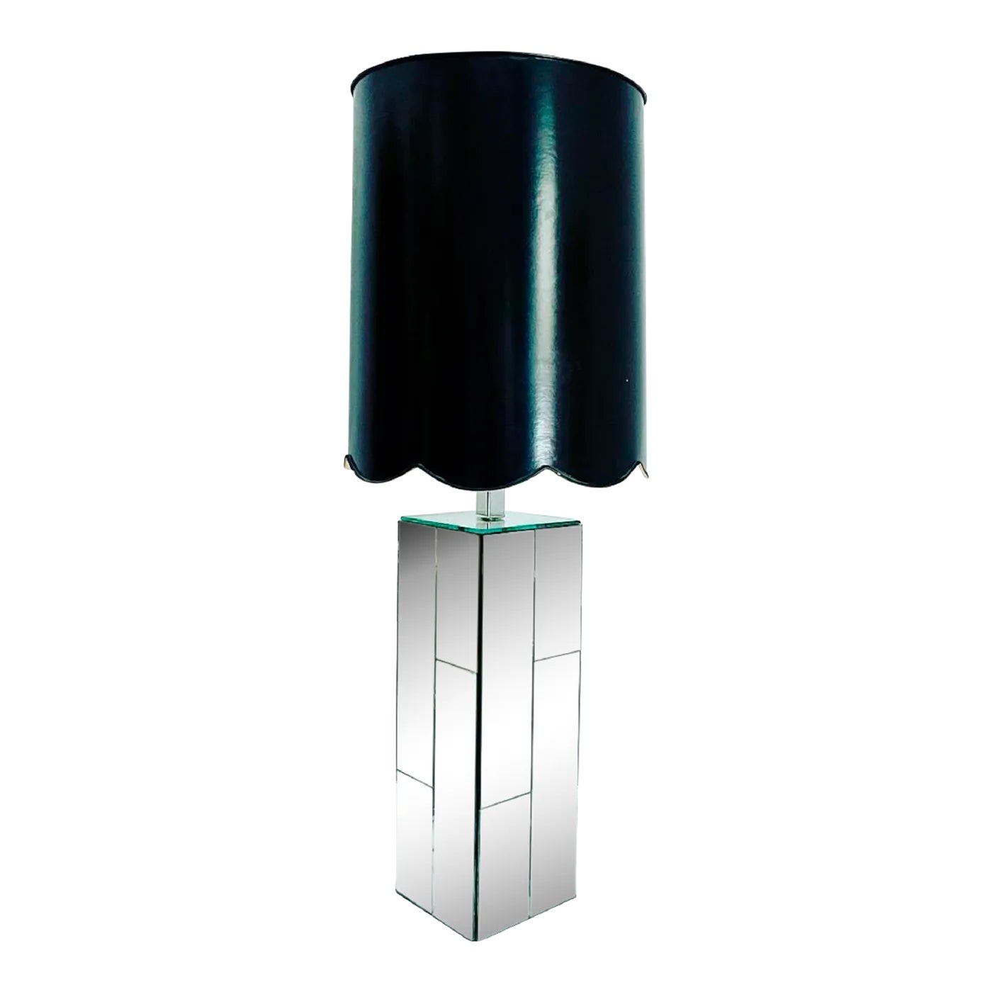 Oversize 1970s Hollywood Regency Mirrored Lamp & Shade | Chairish