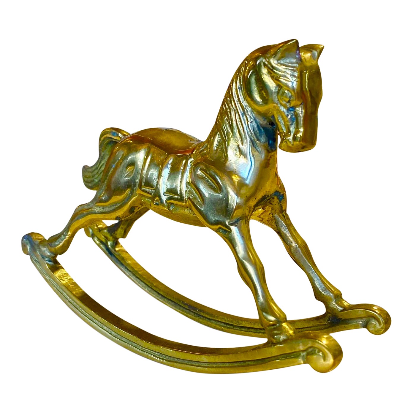 Vintage Medium Brass Rocking Horse | Chairish