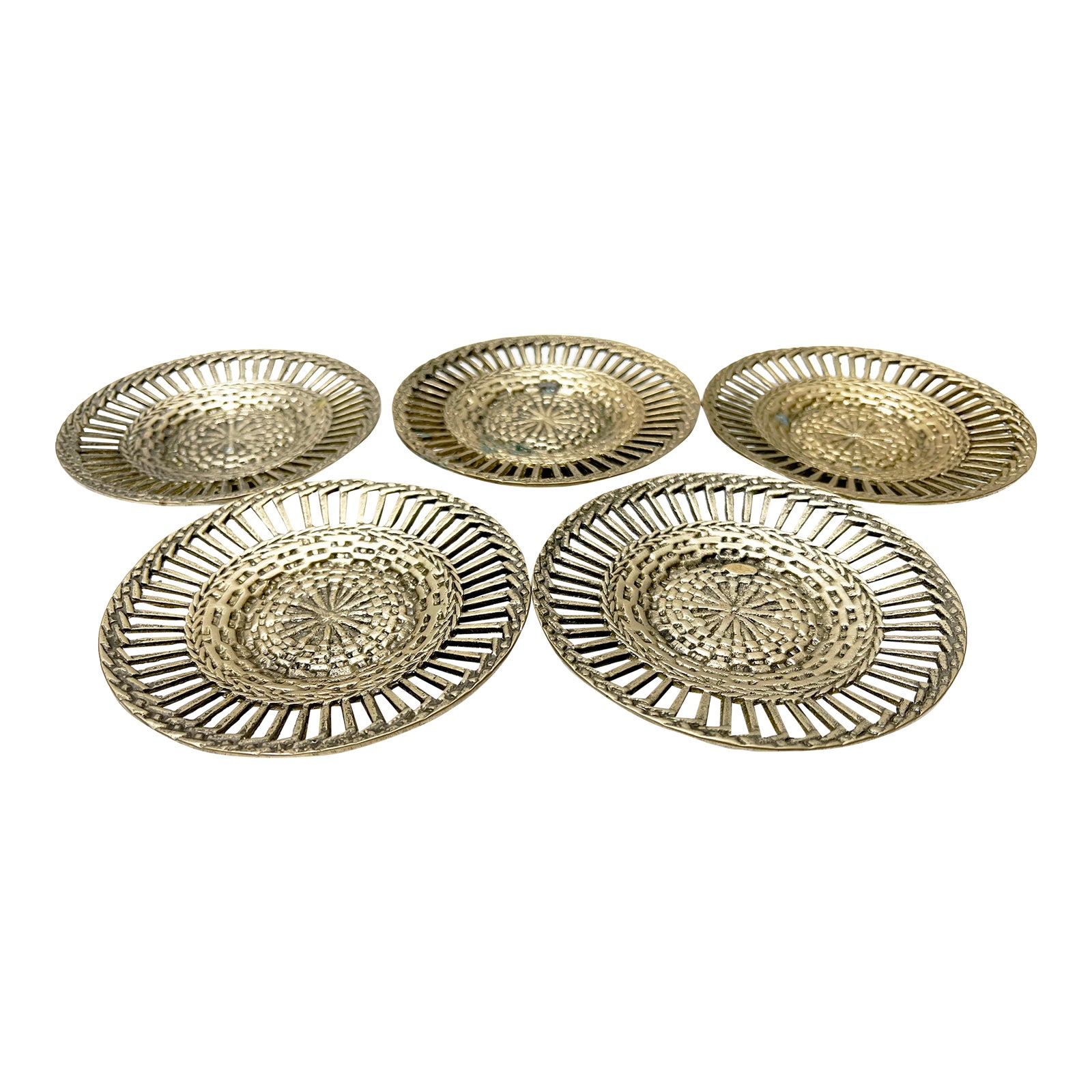 Mid-Century Heavy Cast Metal Small Plates - 5 Pieces | Chairish