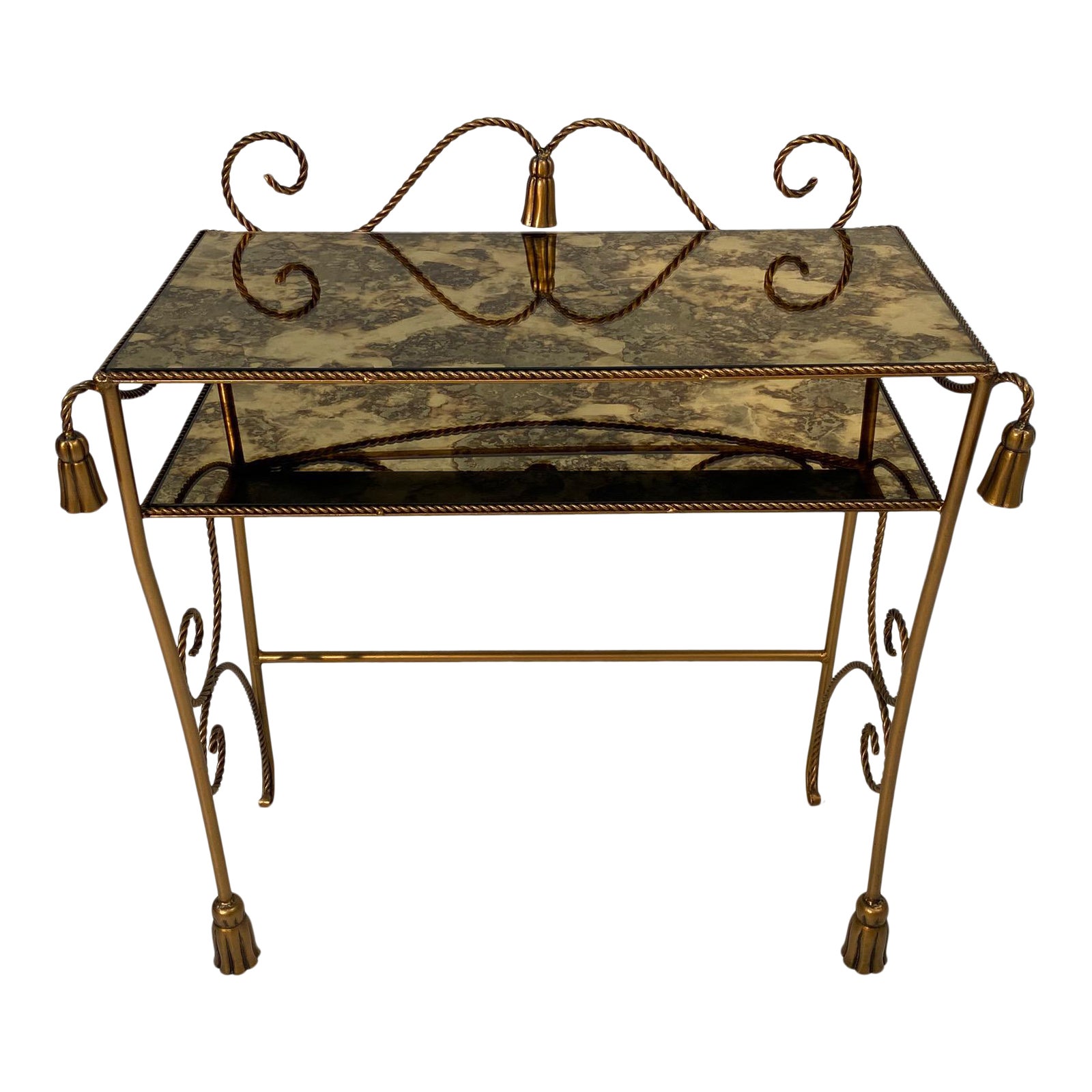 Italian Giltmetal Two Tier Console Bar With Tassels | Chairish