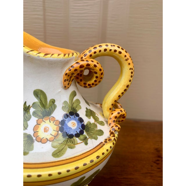 Italian Provincial Deruta Hand Painted Faience Pottery Jug | Chairish