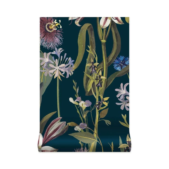 Flora Delanica Wallpaper - Midnight, Sample | Chairish