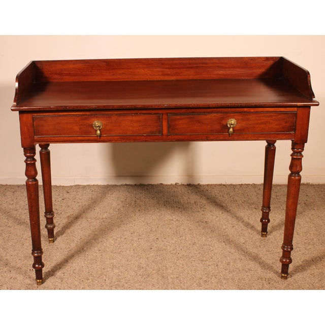 Small Writing Table with Two Drawers in Mahogany | Chairish