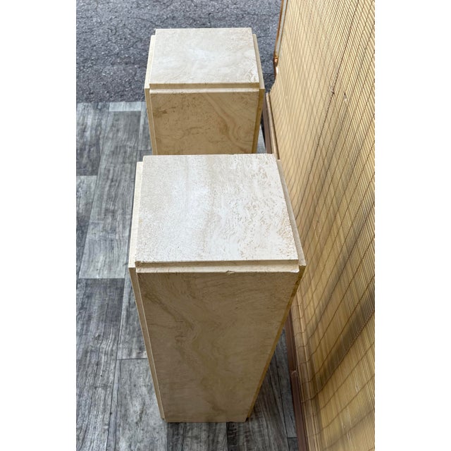A Pair Of Postmodern Travertine Pedestals Circa 1980s Chairish